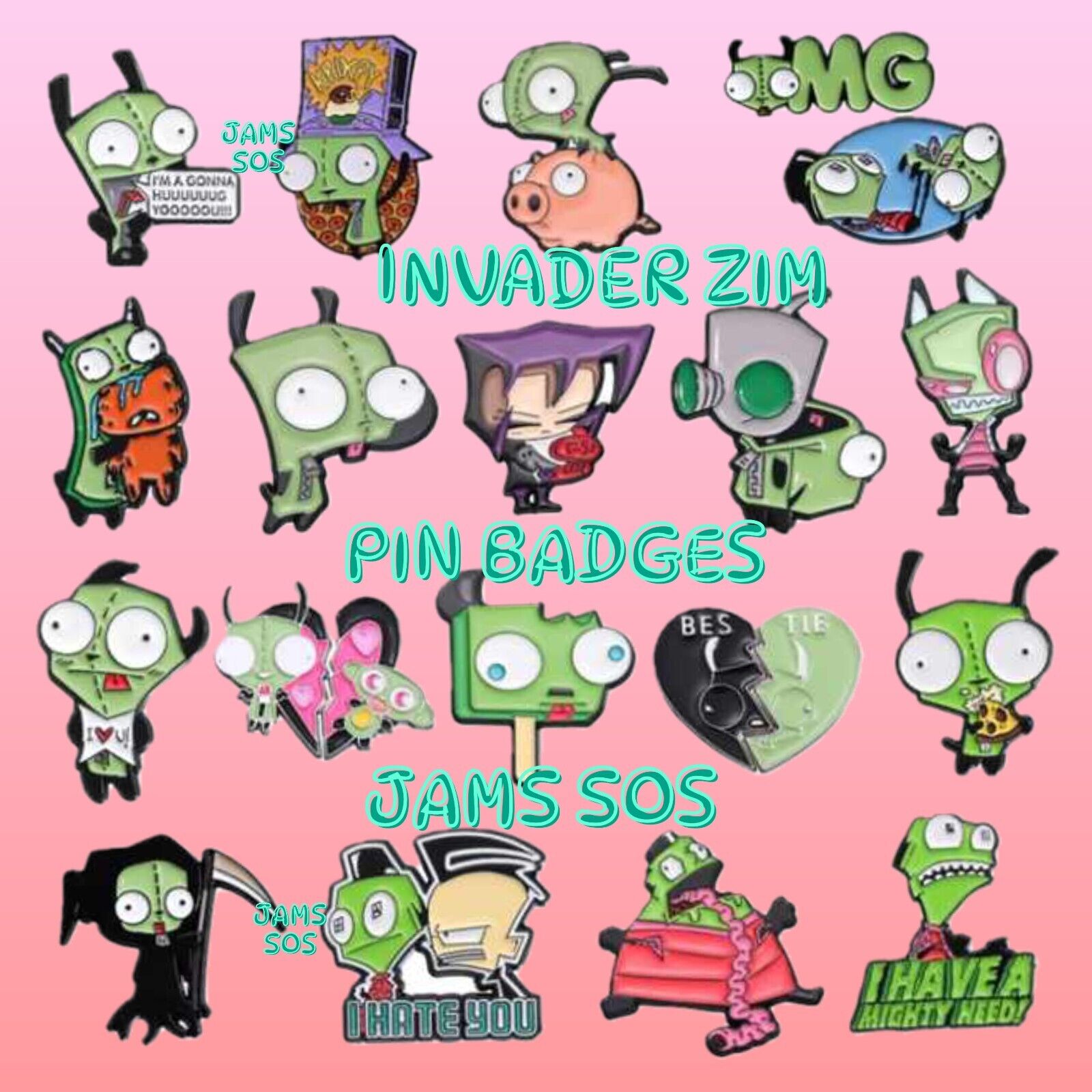 Invader Zim Enamel Pin Badge Green Alien Cute Cartoon Animation Retro ...