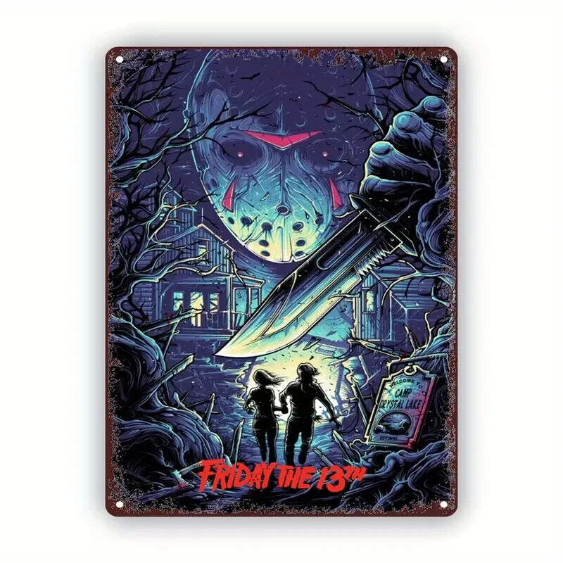 Friday the 13th Tin Metal sign Halloween Horror Art Deco Movie COMIC G ...